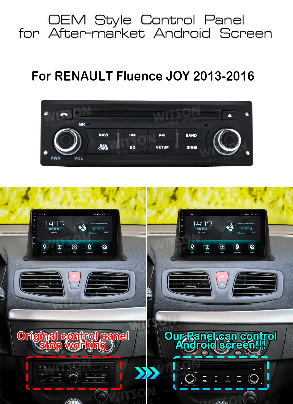 OEM Style Key Control Panel For RENAULT Fluence JOY 2013-2016